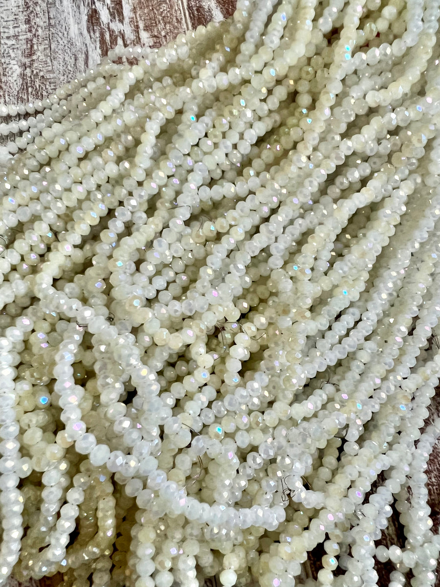 Iridescent Cream 3mm Rondelle Beads #106: Single Strand or 10 Strand P ...